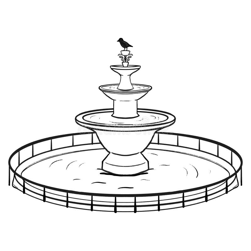 Multi-tiered Fountain with a Bird Standing on the Top Outline Stock ...