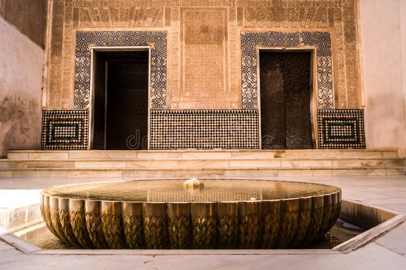 Fountain in arabic patio stock image. Image of door, gate - 15774227