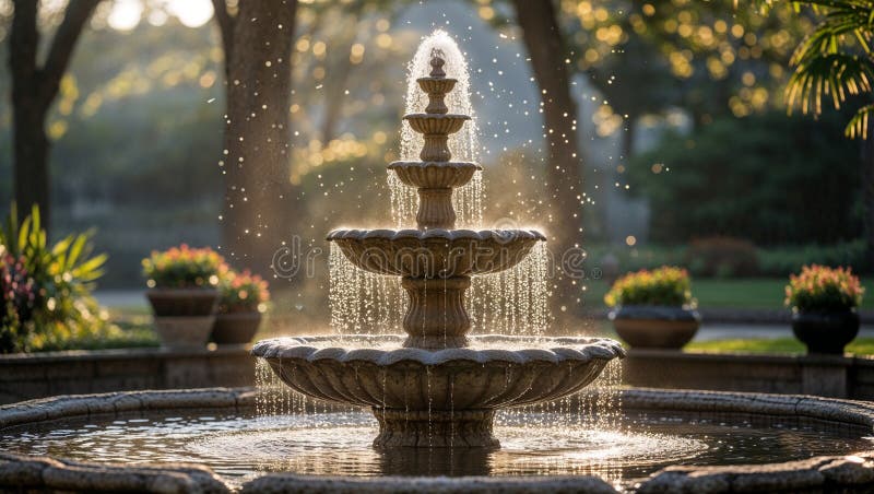 Fountain of Calm with Sparkling Mist that Glows on Sk Stock ...