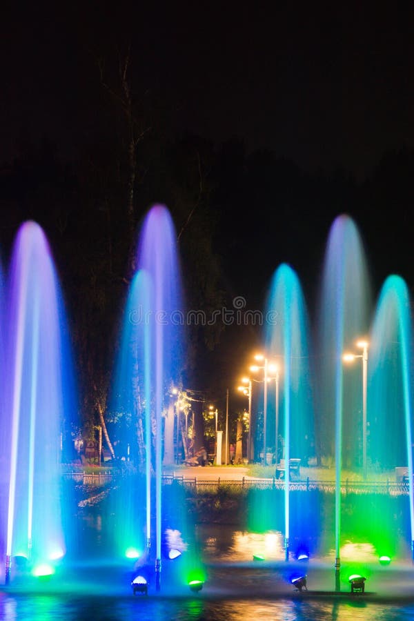 Fountain with Colored Backlight in Park Stock Photo - Image of good ...