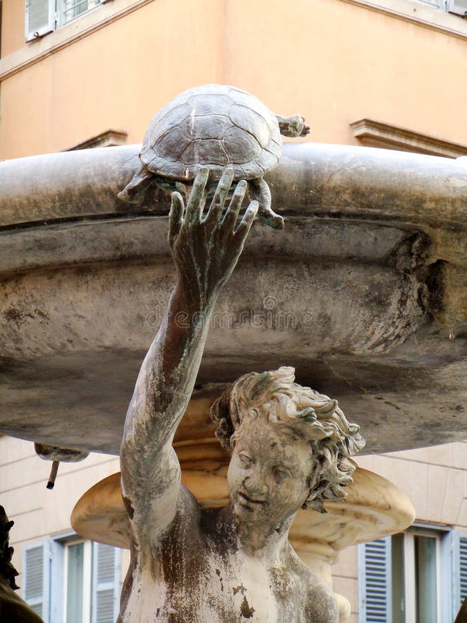 Fountain Detail with Turtle and Boy in Rome Stock Photo - Image of city ...