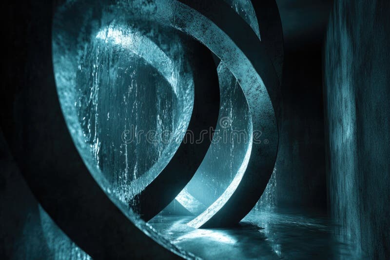 A Fountain Flows from Darkness into Light, with Water Splashing Outward ...