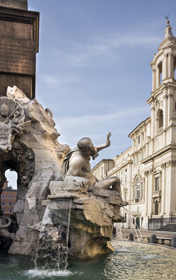 Fountain of the Four Rivers (architect Bernini) on Piazza Navona. Rome ...