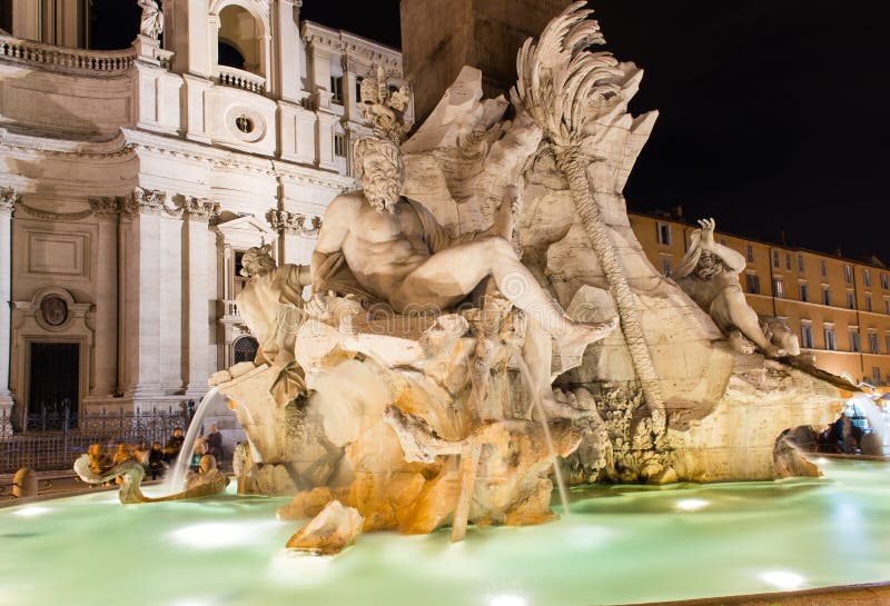 The Fountain of Four Rivers Designed by Bernini, Piazza Navona, Rome ...