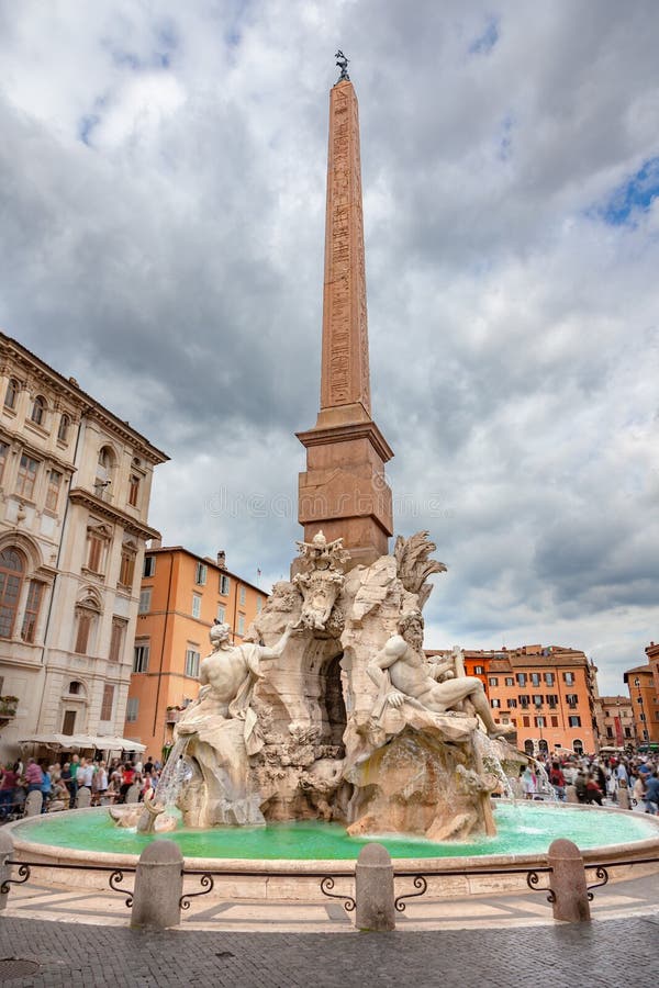 Fountain of the Four Rivers on Piazza Navona in Rome Stock Photo ...