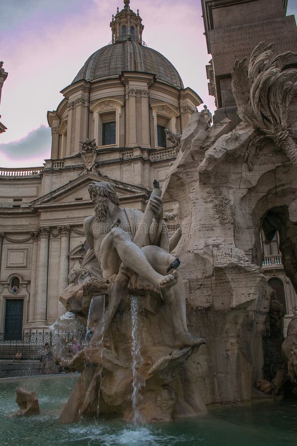 Fountain of the Four Rivers in Piazza Navona at Sunset, Rome Stock ...