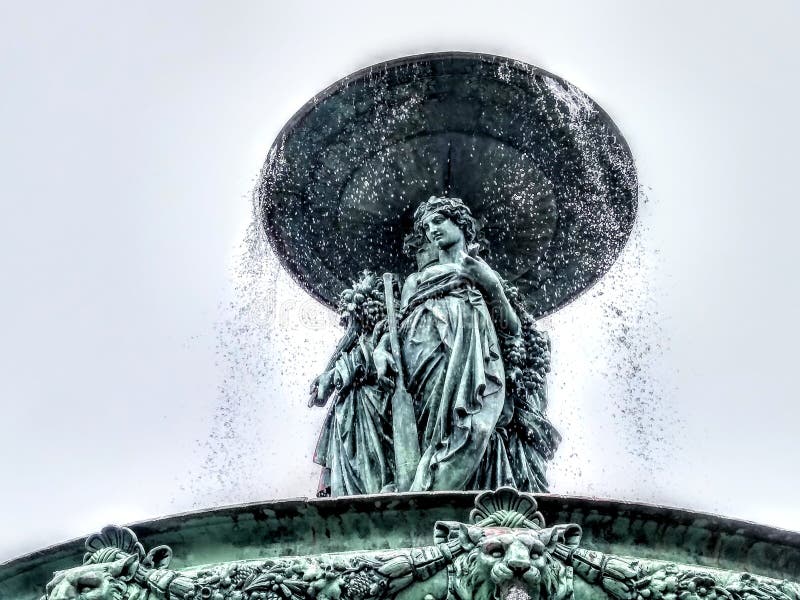 Fountain in France with Statues of People and Water Drops. Stock Image ...