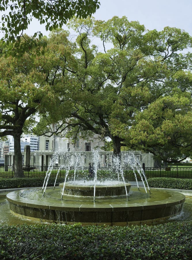Fountain in Front of the Atomic Bomb Dome, Hiroshima Japan Stock Image ...