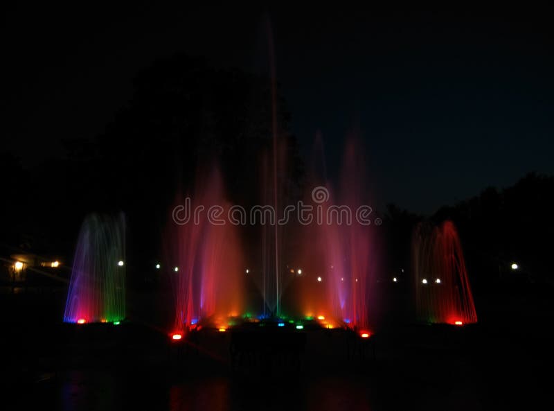 Fountain in Garden Colorful Water Lighting Night Scene Stock Photo ...