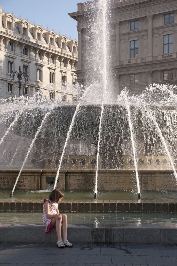 Fountain. Girl stock photo. Image of architecture, buil - 16453466