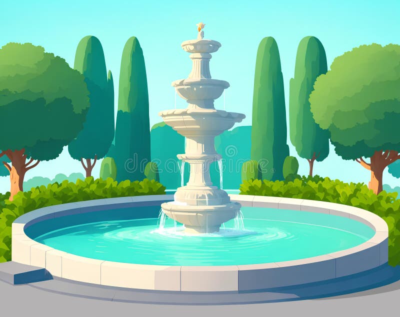 Fountain in the Green Park 3d, Cartoon. Stock Illustration ...