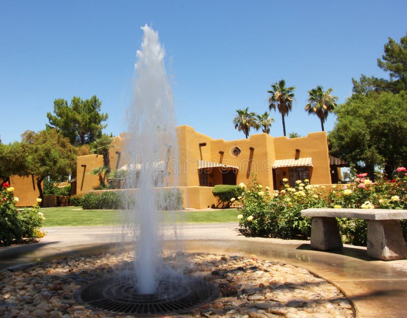 A Fountain at a Health Resort Stock Image - Image of guest, awnings ...