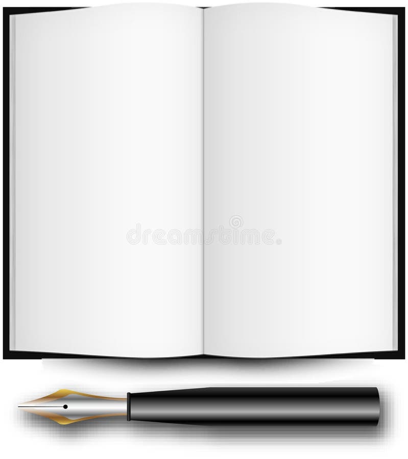 Fountain Ink Pen and Open Book Stock Vector - Illustration of booklet ...