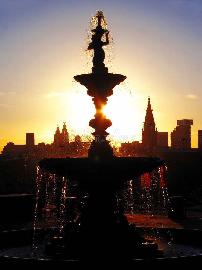 Fountain in Liverpool, UK stock photo. Image of evening - 12143106