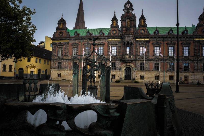 Fountain in the Main Square of Malmoe Editorial Image - Image of ...
