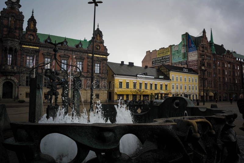 Fountain in the Main Square of Malmoe Editorial Stock Photo - Image of ...