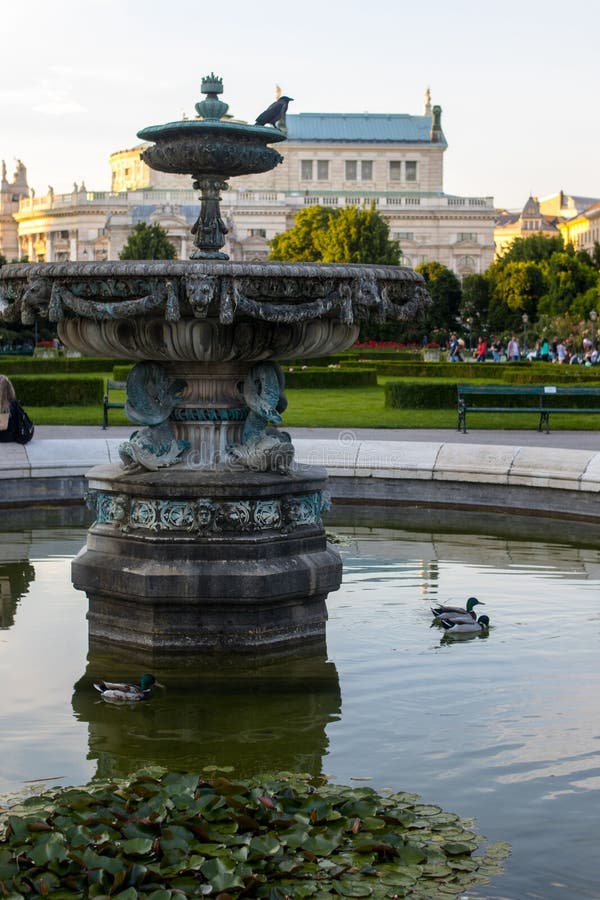 Fountain in the Middle of Volksgarten Park in Vienna, Austria, Vertical ...