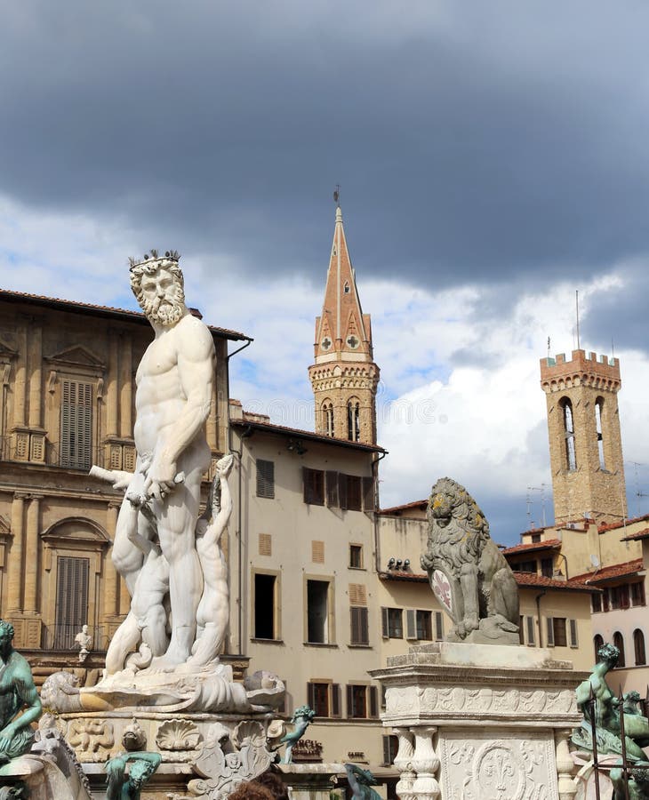 Fountain of Neptune in FLORENCE ITALY Stock Photo - Image of biancone ...