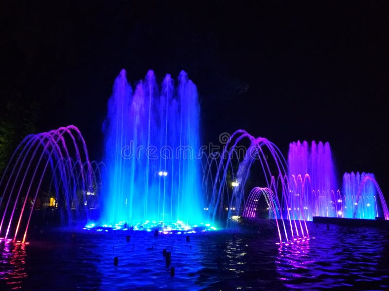 Fountain stock photo. Image of blue, night, water, fountain - 152560320