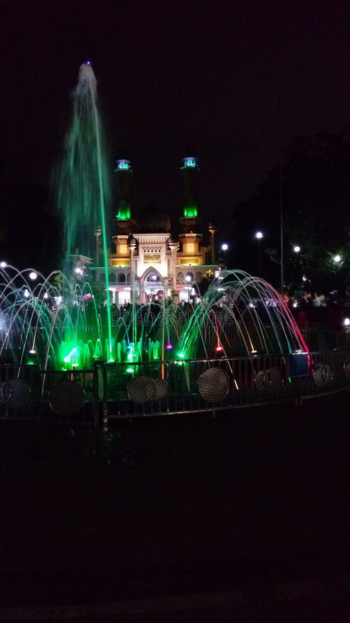 Fountain at Night with Colorful Lights Stock Image - Image of christmas ...