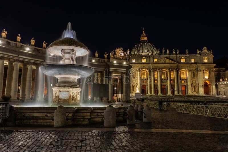 Fountain at Night on the Vatican Square in Rome. Editorial Stock Photo ...