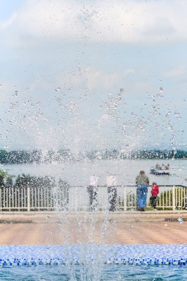 Fountain on the Observation Platform Above the River Stock Photo ...