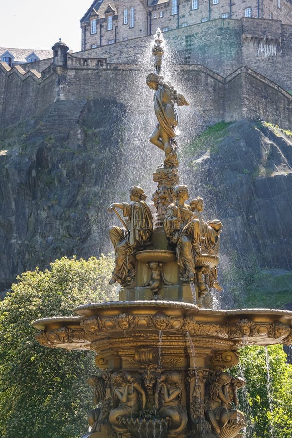Fountain in the Park of Edinburgh Stock Image - Image of ancient ...