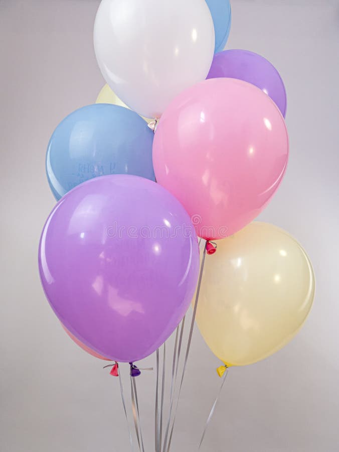 Fountain of Pastel Colored Balloons on a Gray Background, Bottom View ...