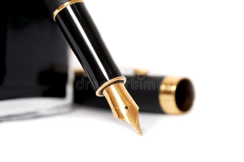 Golden Fountain Pen stock photo. Image of poetry, macro - 608982