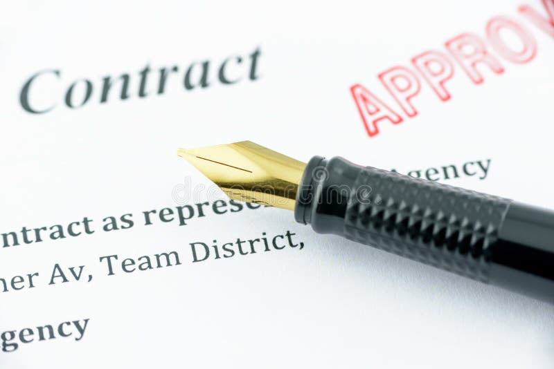 Fountain Pen on an Approved Contract. Stock Image - Image of corporate ...