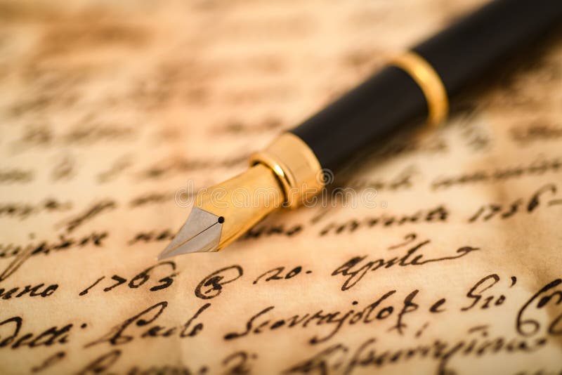 Fountain Pen on a Blurred Manuscript Stock Image - Image of retro ...