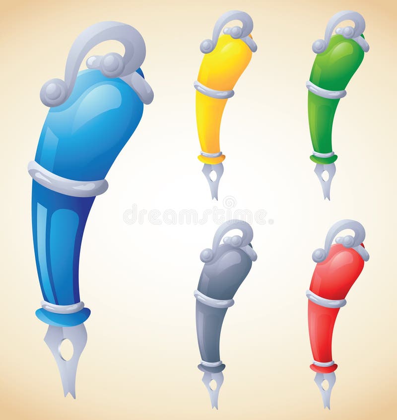 Fountain Pen Cartoon Icon Set Stock Vector - Illustration of stationery ...