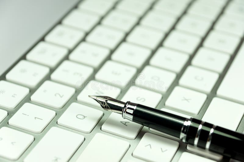 Fountain Pen and Computer Keyboard Stock Photo - Image of object, desk ...