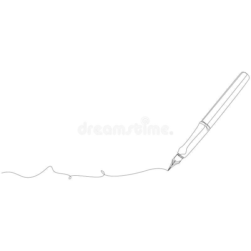 Fountain Pen Continuous One Line Drawing. Writing or Signing Document ...