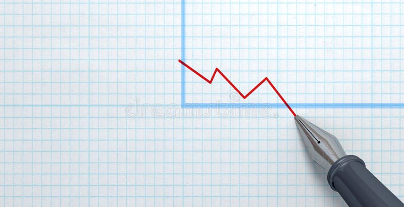 Fountain Pen Drawing Declining Graph Stock Image - Image of economic ...