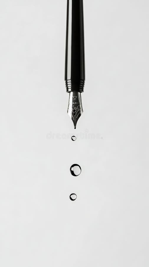 Fountain Pen Dripping Ink Drops on White Background Stock Photo - Image ...