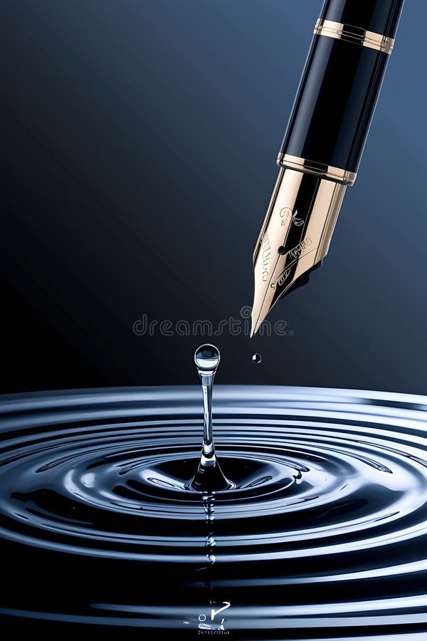 Fountain Pen Dropping Water into Ripples Stock Illustration ...