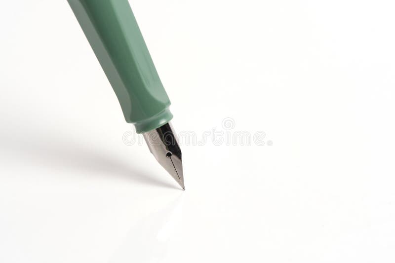 Fountain Pen is Green on White Background. Stock Image - Image of ...