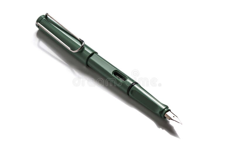 Fountain Pen is Green on White Background. Stock Image - Image of ...