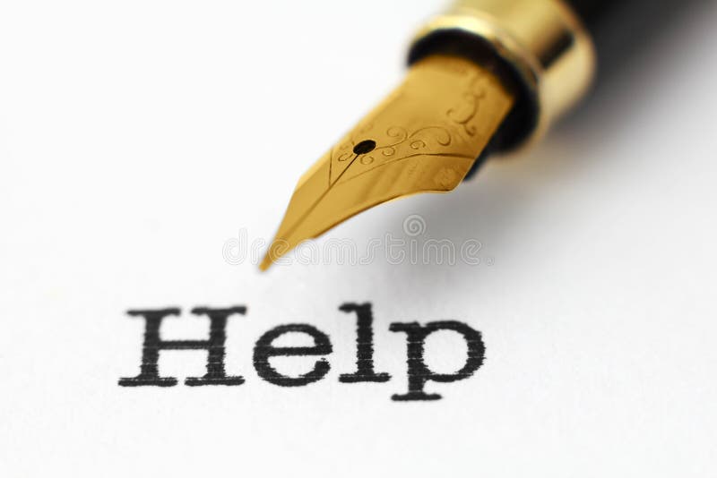 Fountain pen on help text stock photo. Image of lesson - 175654812