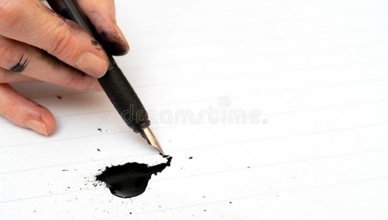 Fountain Pen in Ink-stained Hands Stock Photo - Image of patch, desk ...
