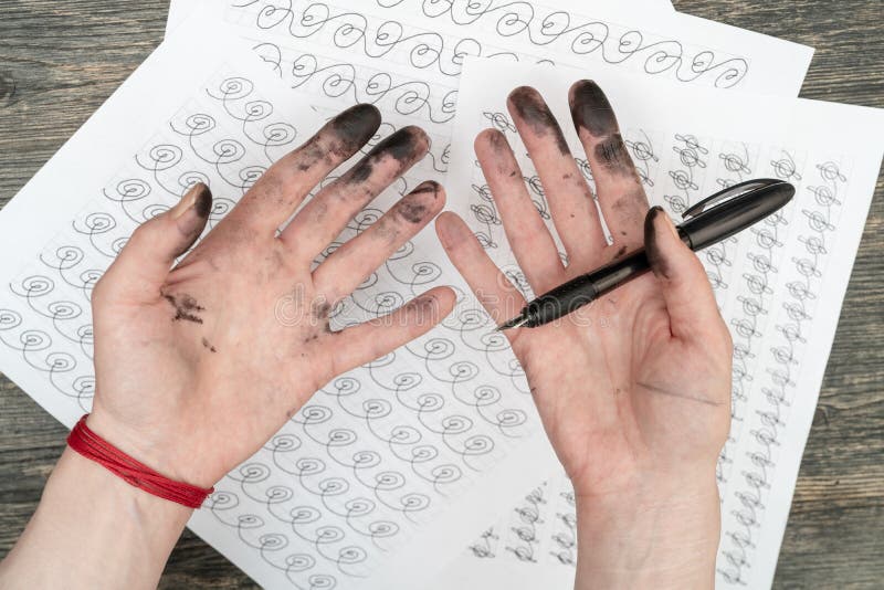 Fountain Pen in Ink-stained Hands Stock Photo - Image of handwriting ...