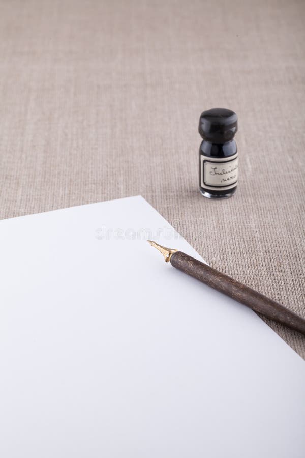 Fountain Pen and Ink with White Sheet Stock Image - Image of diary ...
