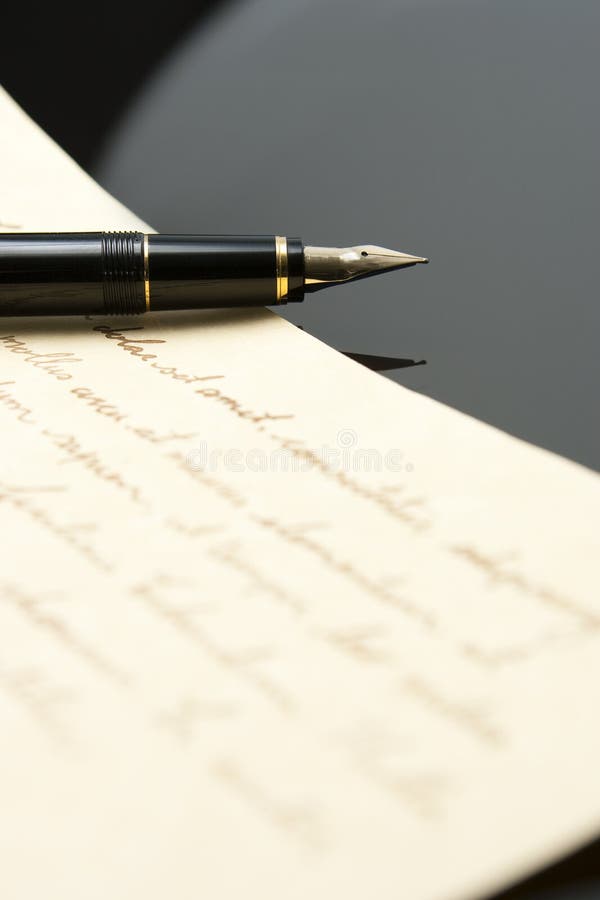 Gold Pen with Letter and Writing Stock Image - Image of paper, focus ...