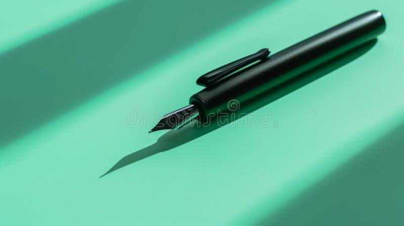 Fountain Pen on a Mint Green Surface with Sharp Shadows Stock Image ...