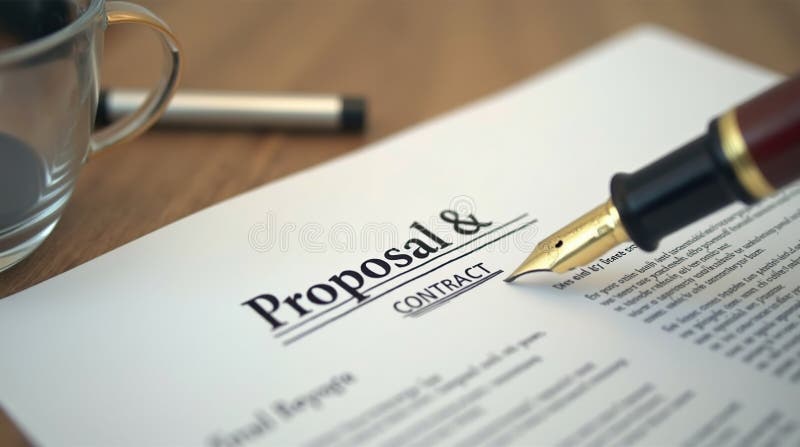 Fountain Pen Next To Proposal and Contract Document Stock Illustration ...