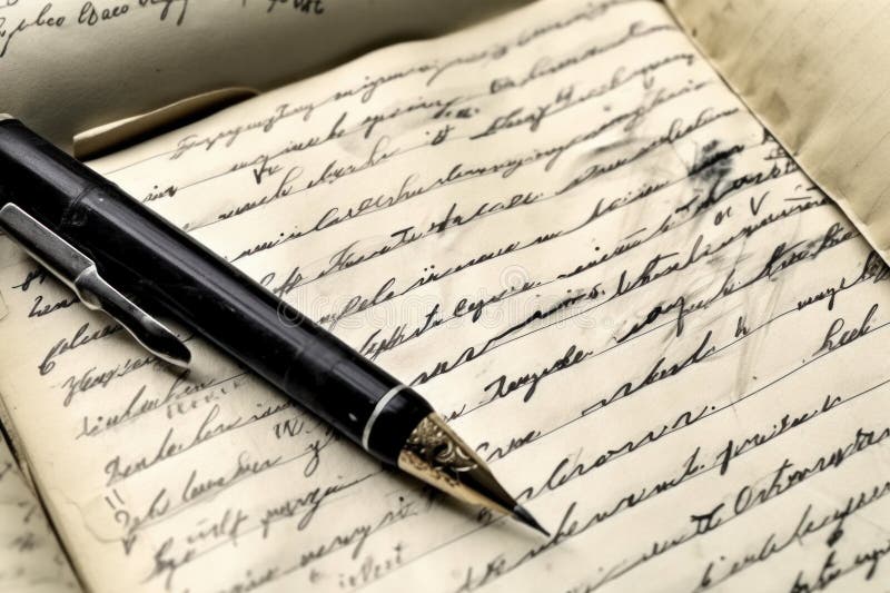 Fountain Pen on Old Paper with Inscriptions Stock Illustration ...