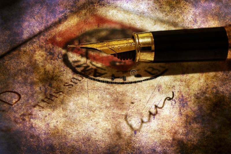Fountain Pen and Old Post Card Stock Image - Image of worn, grunge ...