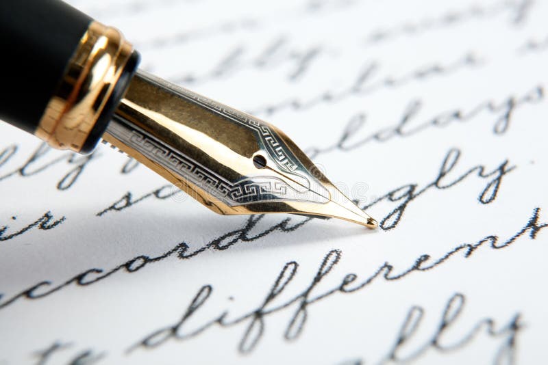 Fountain Pen On Paper With Ink Text Stock Photo - Image of ...