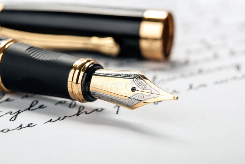 Fountain Pen on Paper with Ink Text Stock Image - Image of memoirs ...